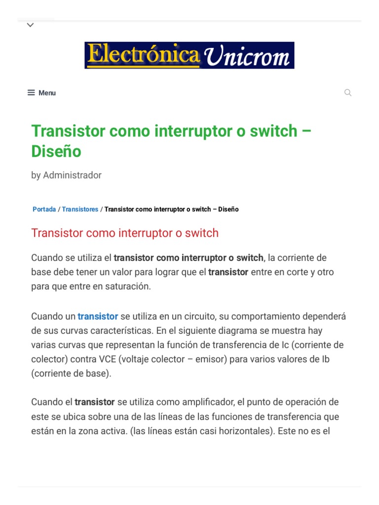 Transistor Como Interruptor o Switch - Diseño - Electrónica Unic | PDF | Transistor | Corriente ...