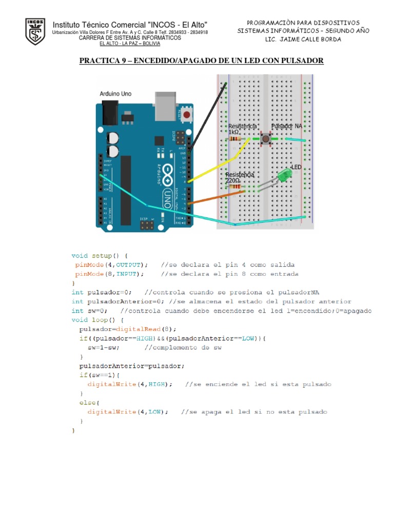 Practica 9 Encendido-Apagado de Un Led Con Pulsador | PDF | Informática