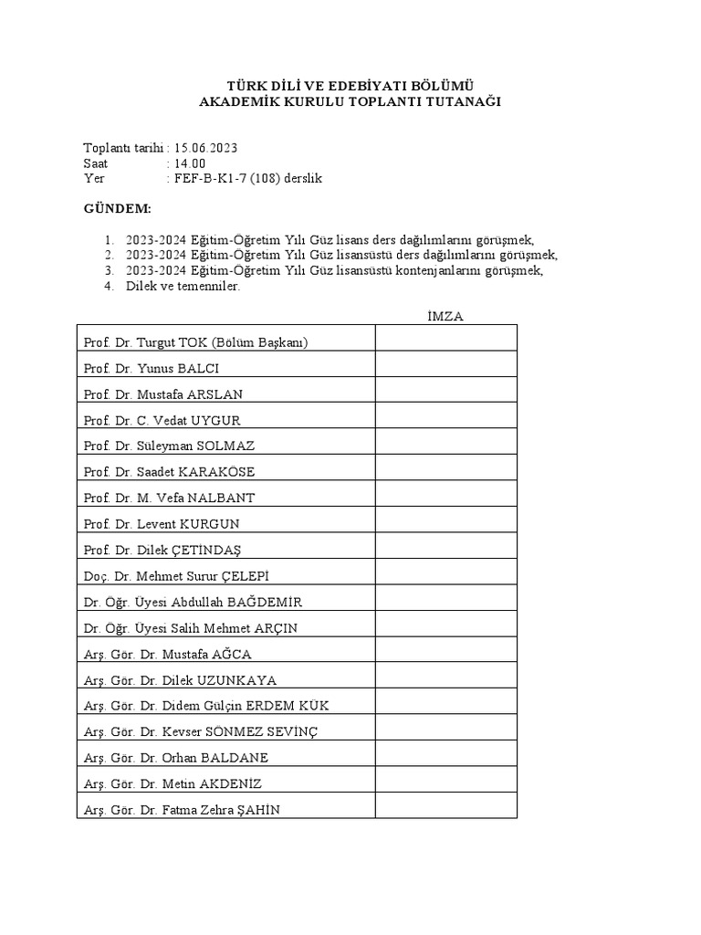 Akademi̇k Kurulu Toplanti Tutanaği - 07.06.2023 Tde | PDF