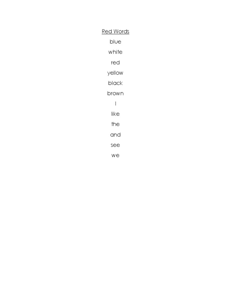 Rainbow Words Sight List | PDF