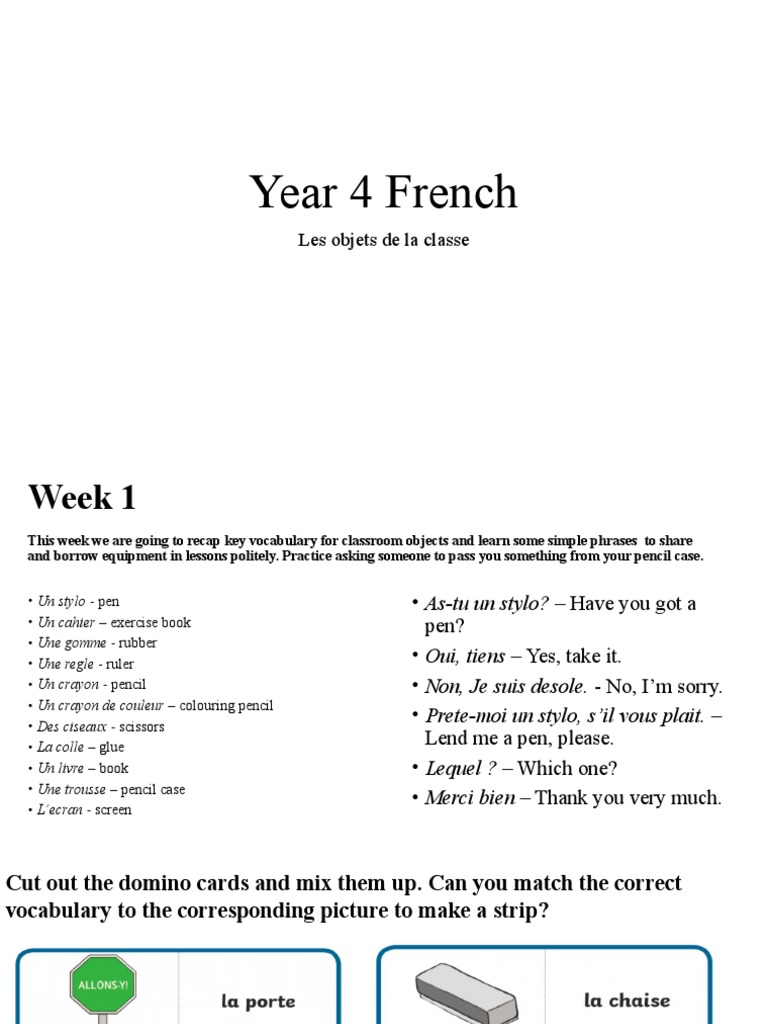 Year 4 French Classroom Objects | PDF