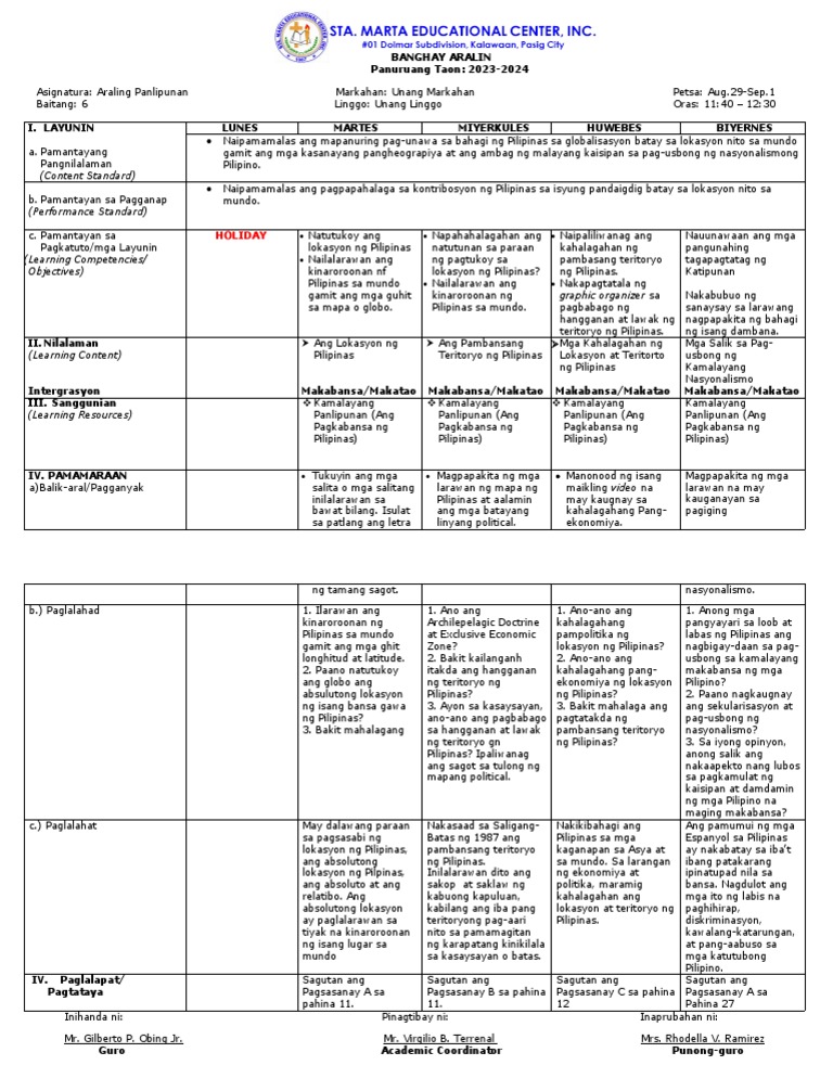 Lesson Plan A.P 6 - Week 2 | PDF