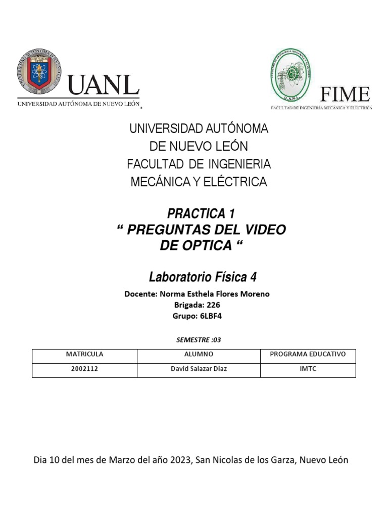 Practica 1 - Lab Fisica 4 - DSD | PDF | Óptica | Ligero
