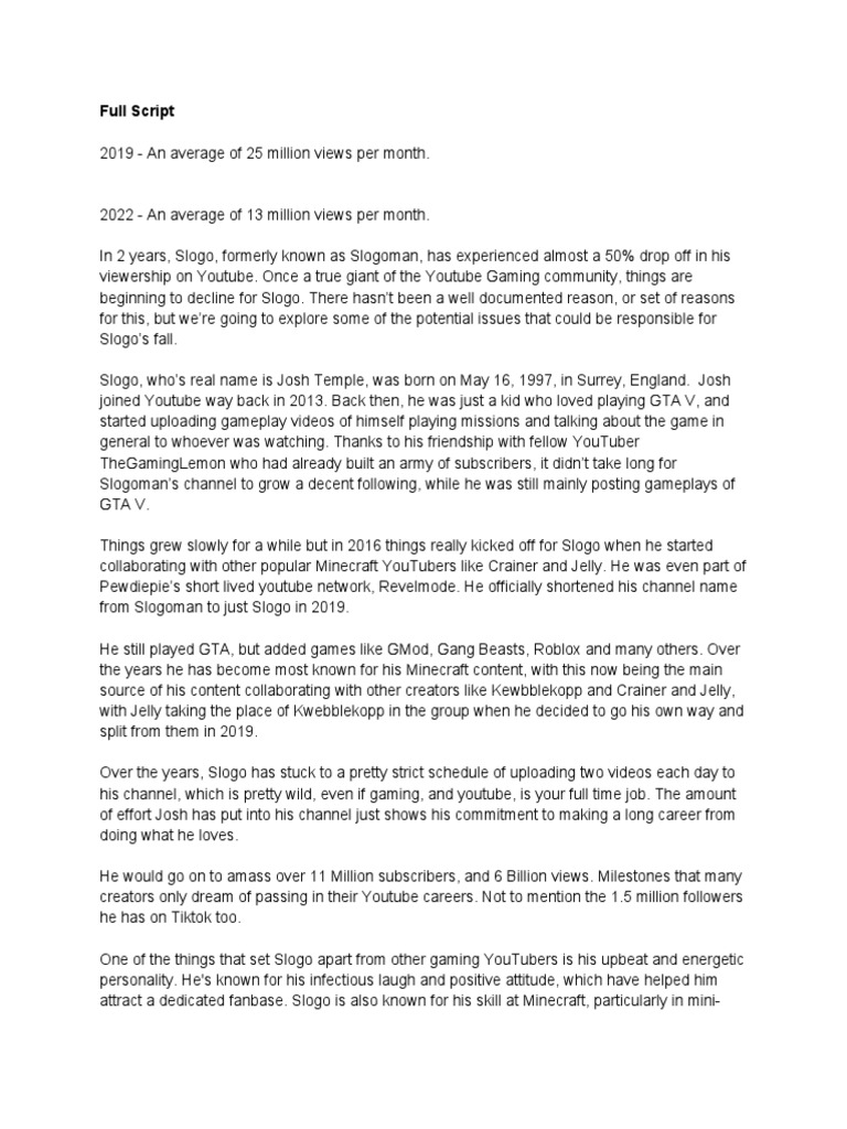 The Rise - and Fall - of Slogo | PDF | You Tube | Pew Die Pie