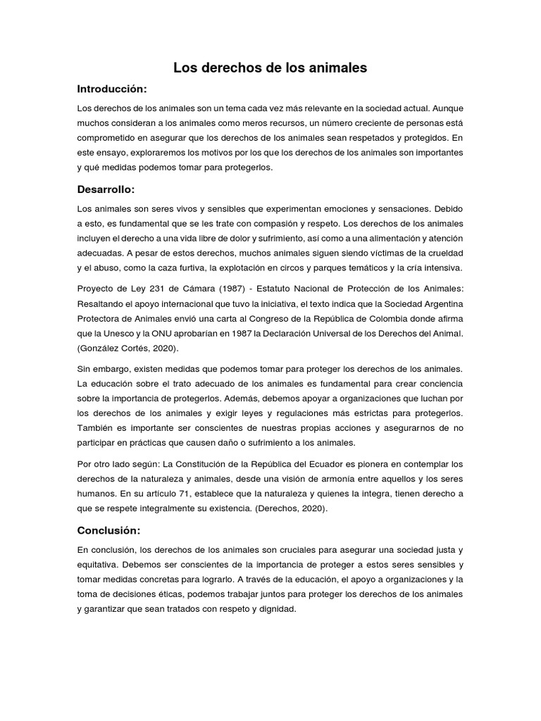 Micro Ensayo Derechos de Los Animales | PDF
