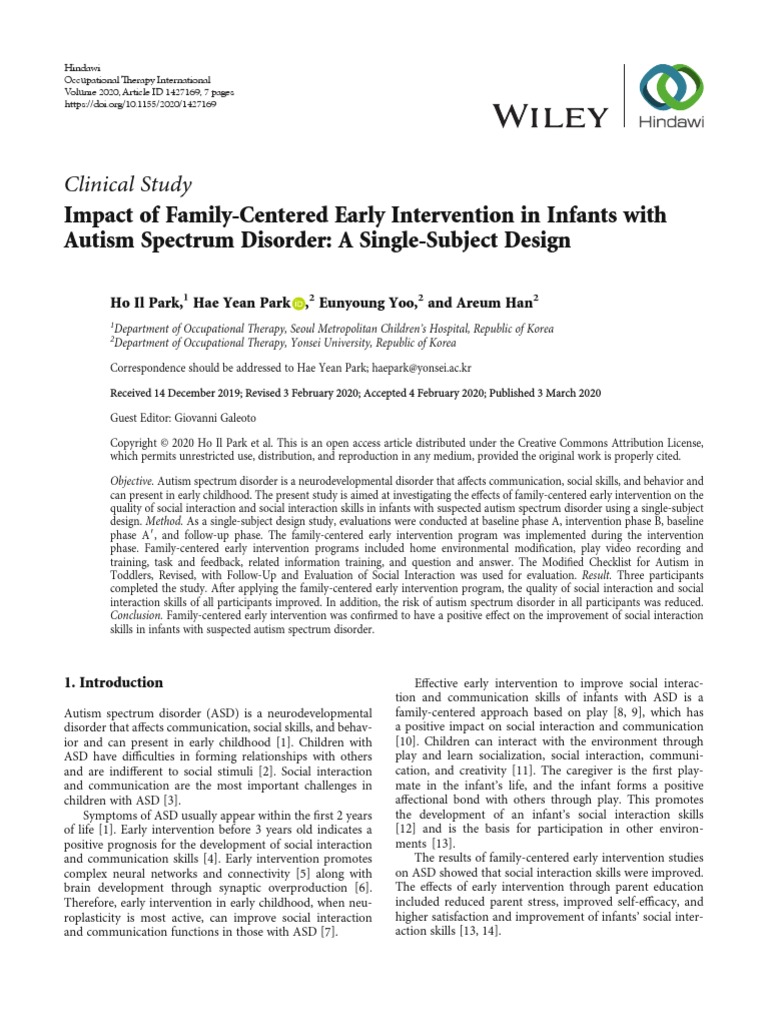 Impact Of Family Centered Early Intervention In Infants With Austism