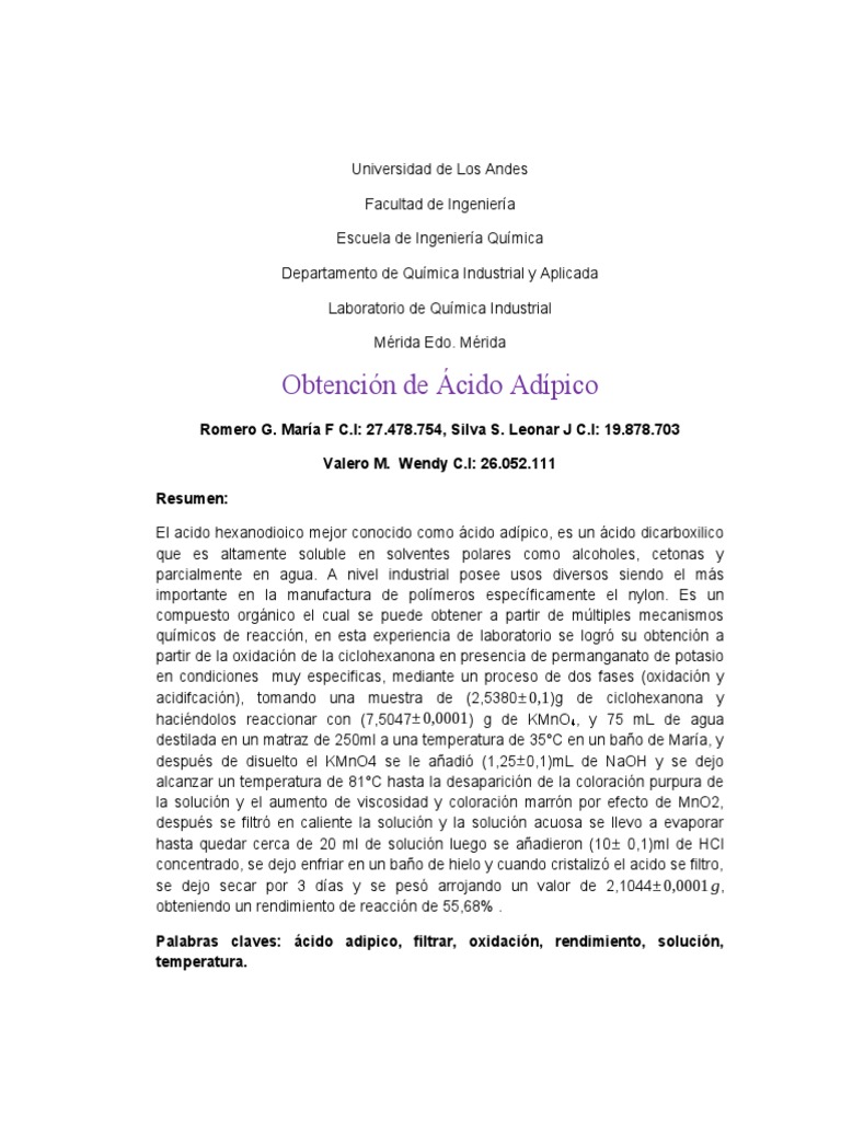 Acido Adipico | PDF | Ácido carboxílico | Ácido