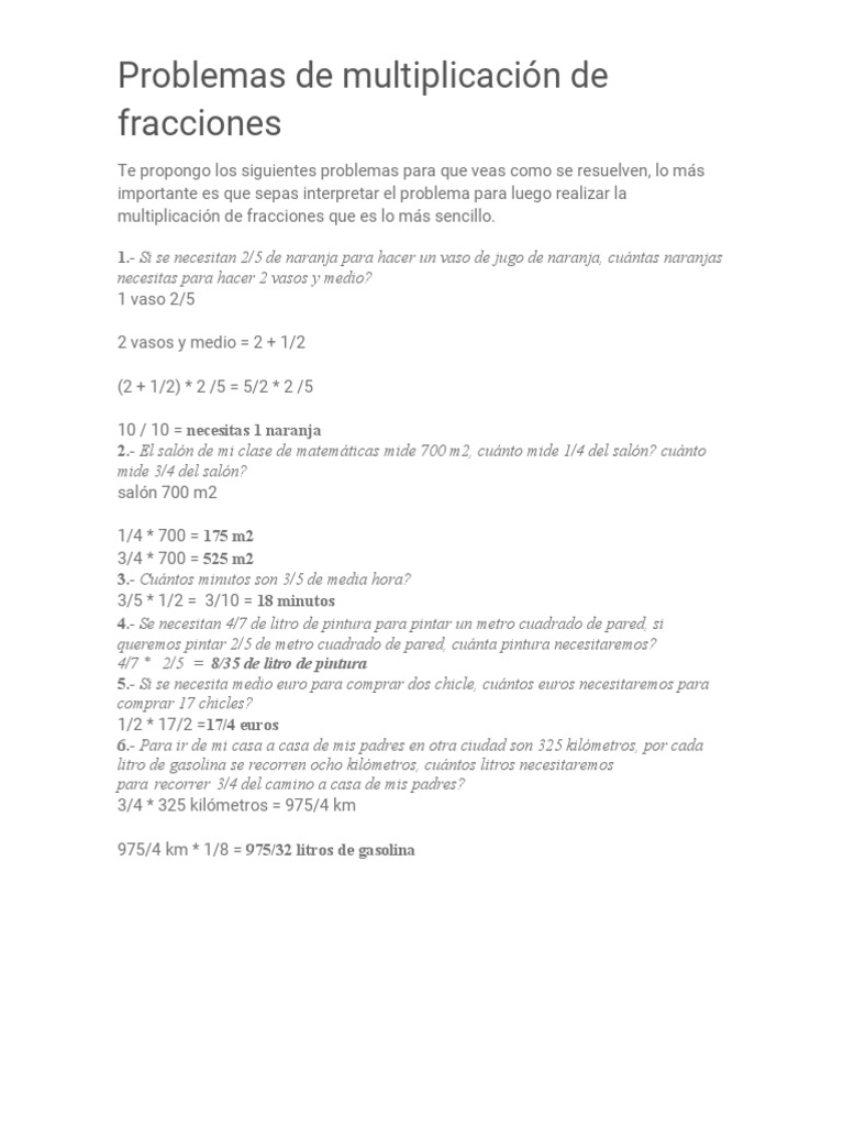 Problemas de Multiplicación Y Division de Fracciones | PDF | Notación ...