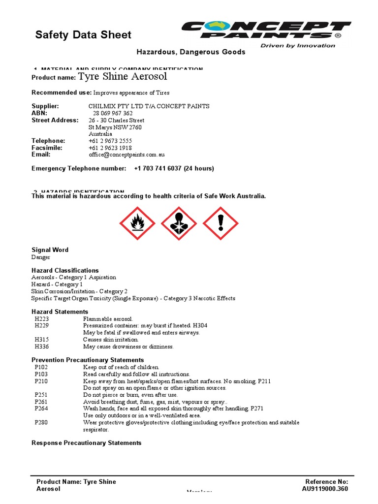 Tyre Shine Aerosol-SDS - Aust 0 | PDF