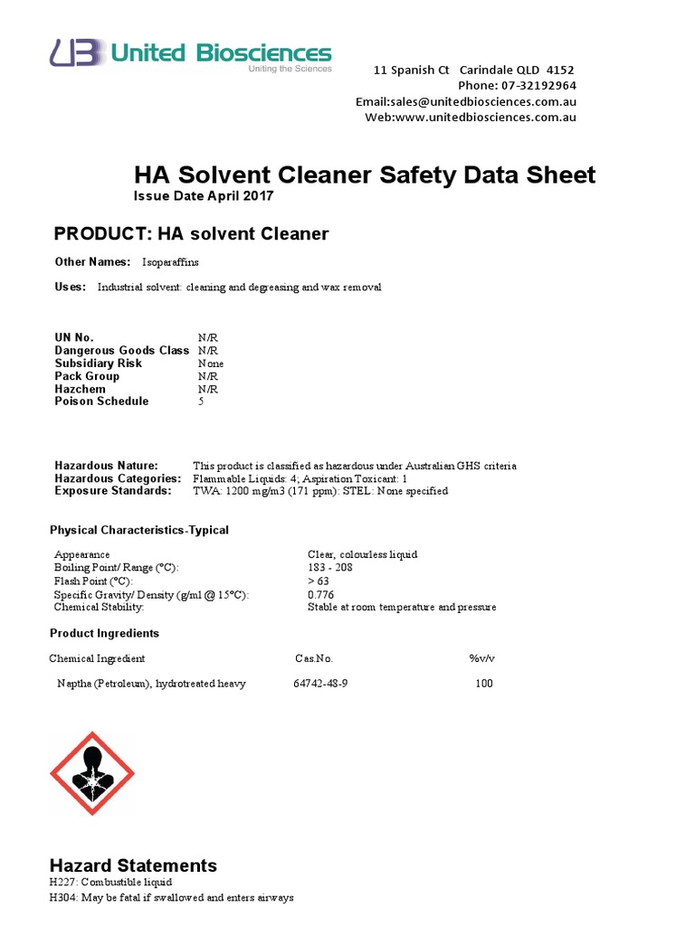 SDS HA Solvent Cleaner | PDF | Firefighter | Dangerous Goods