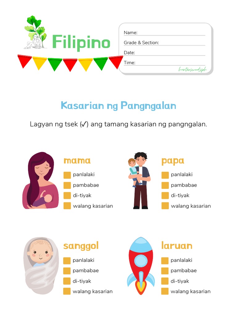 HuntersWoodsPH Filipino Kasarian NG Pangngalan Worksheet For ...