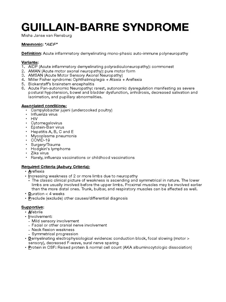 Guillain-Barre Syndrome Student Handout | PDF | Peripheral Neuropathy | Clinical Medicine