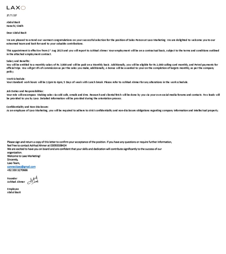 Appointment Letter | PDF