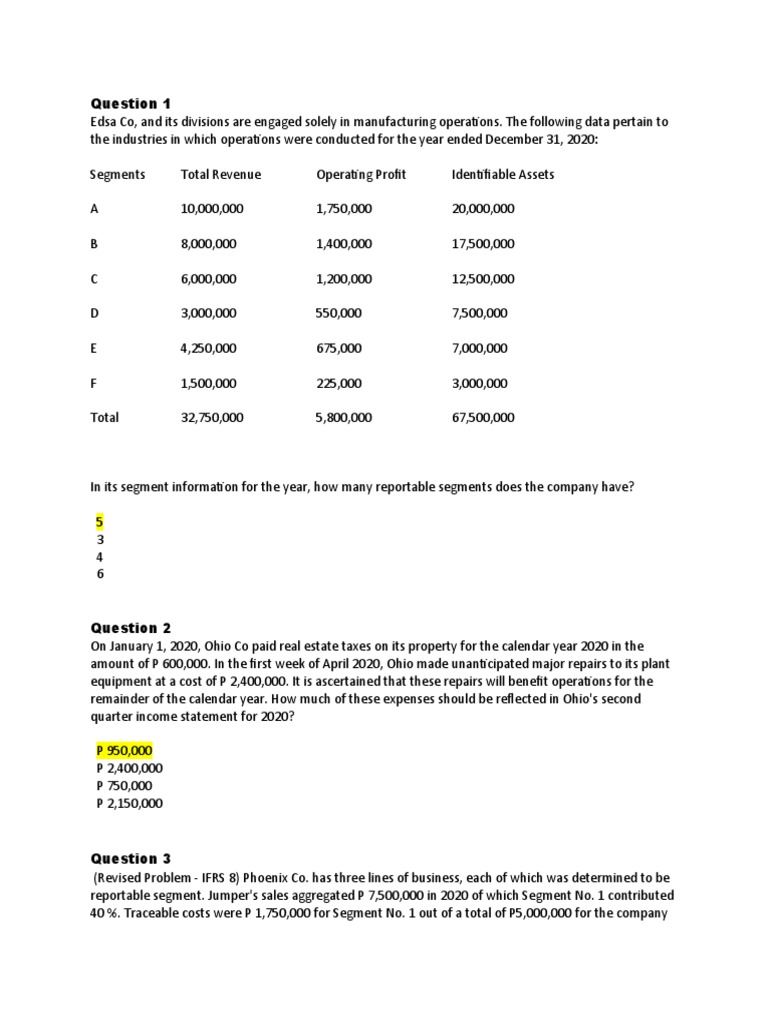 Quiz 5 Interim and Operating Segment | PDF