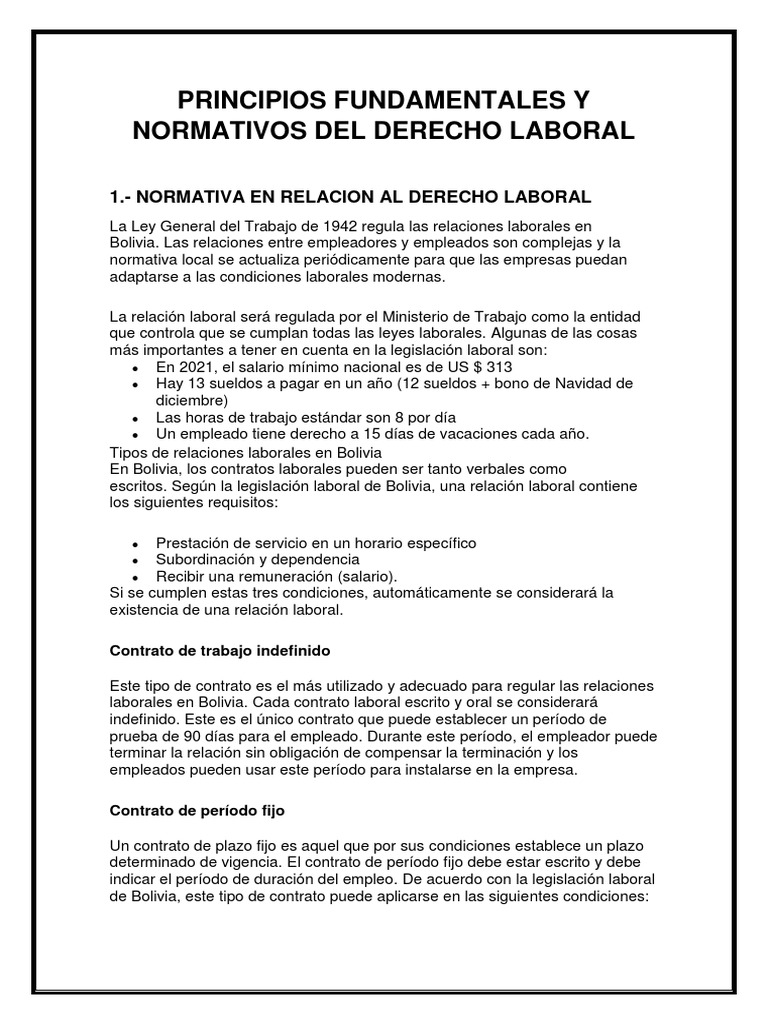 Principios Fundamentales y Normativos Del Derecho Laboral | PDF | Derecho laboral | Salario