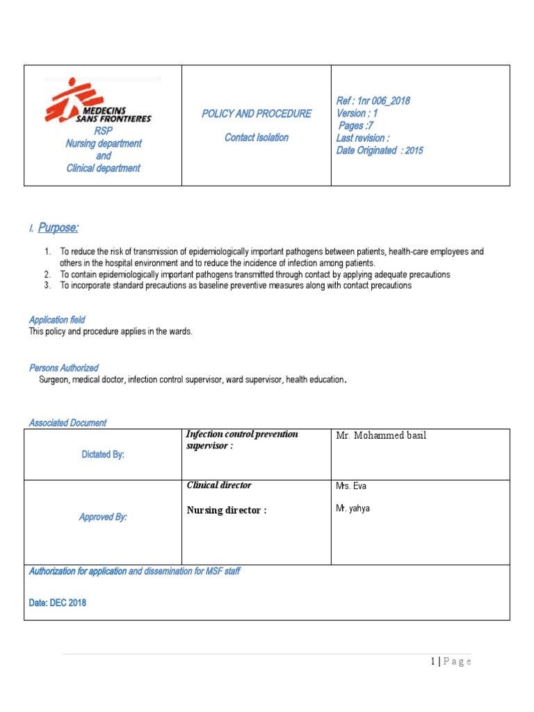 1nu006 2018contact Isolation | PDF | Hygiene | Infection