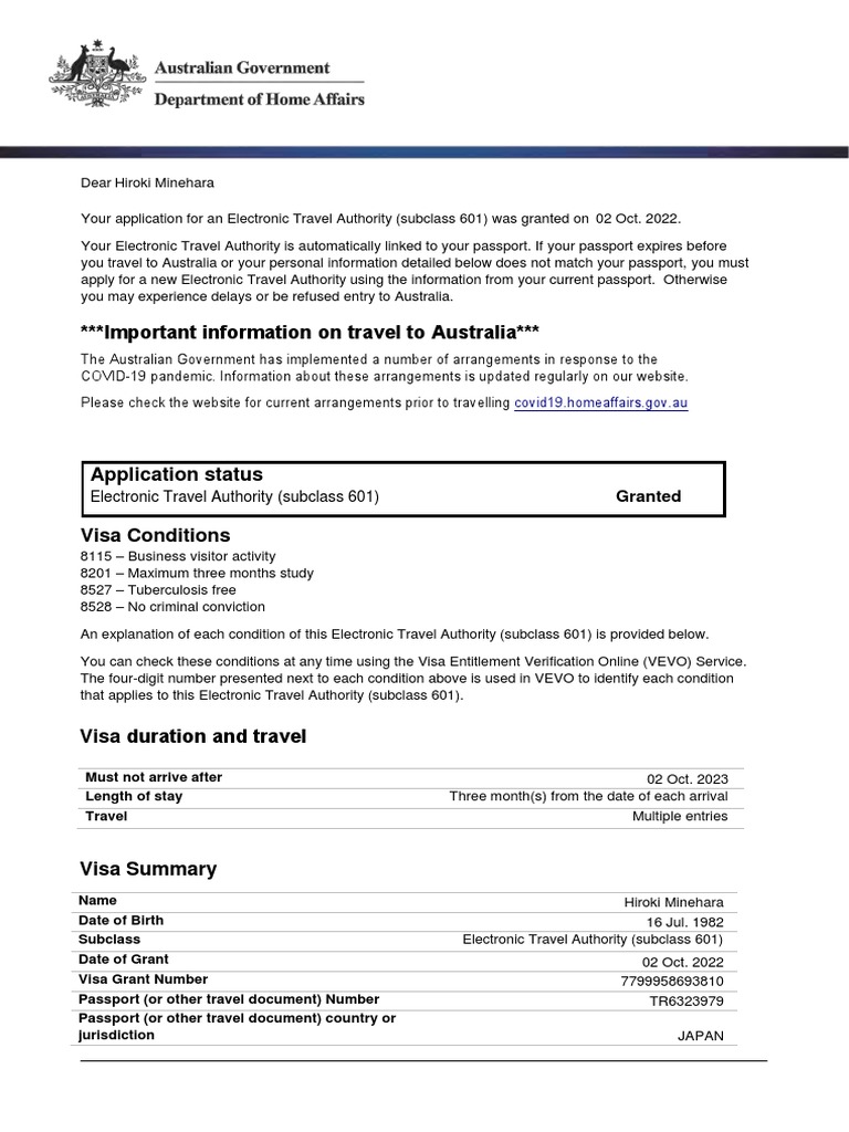 ETA Application Outcome Notification | PDF | International Law | Government And Personhood