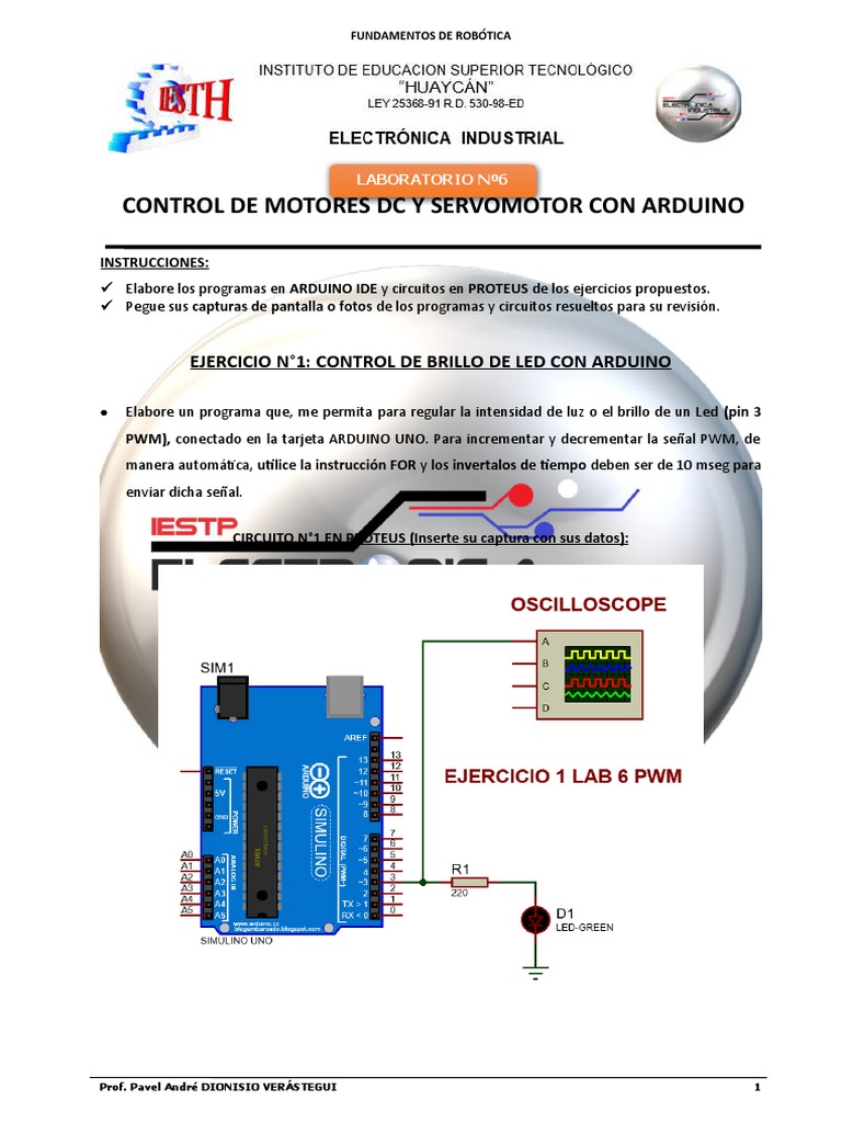 Lab Nº6 Control Motores y Servos Arduino | PDF | Diodo emisor de luz | Arduino
