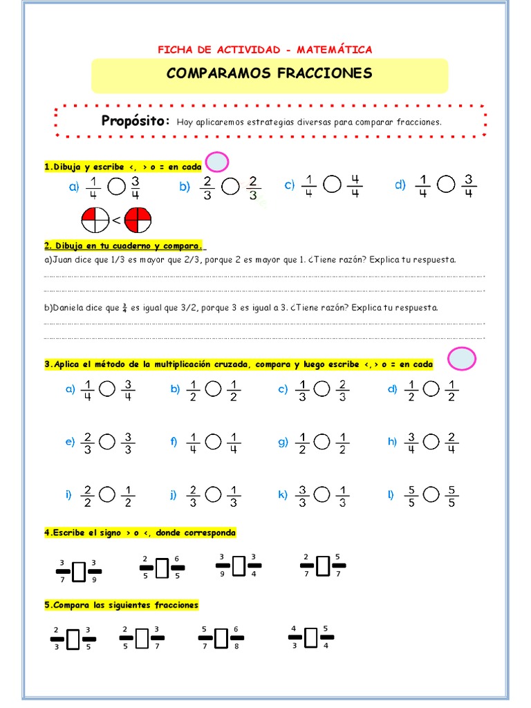 Ficha-Mierc-Mat - Comparamos Fracciones | PDF | Matemáticas Ficha-Mierc-Mat - Comparamos Fracciones | PDF | Matemáticas
