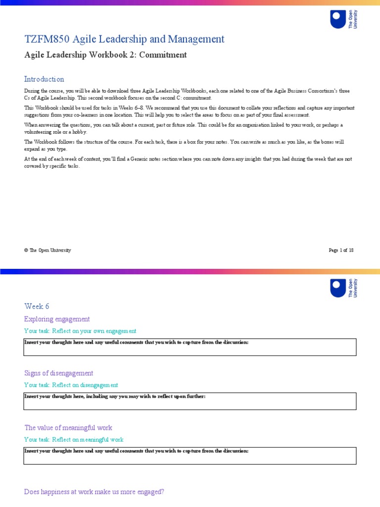 Agile Leadership Workbook 2 Commitment | PDF