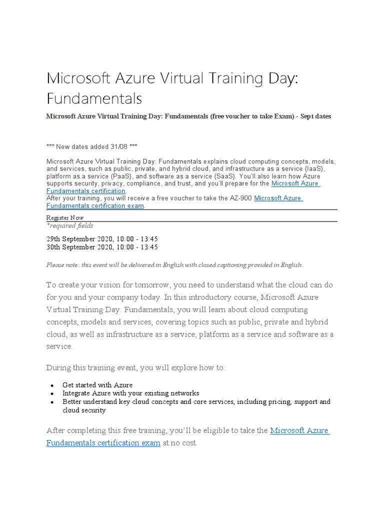 Microsoft Azure Virtual Training Day | PDF