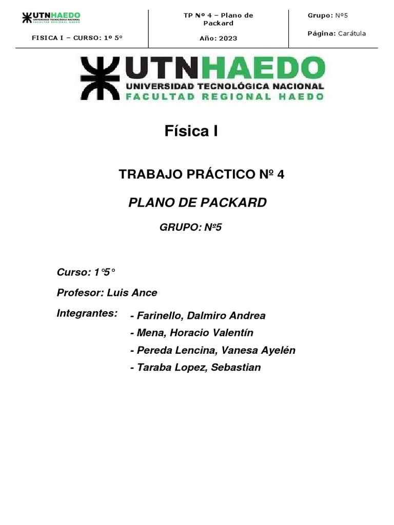 TP 4 - Plano de Packard - Grupo 5 | PDF | Teoría | Velocidad