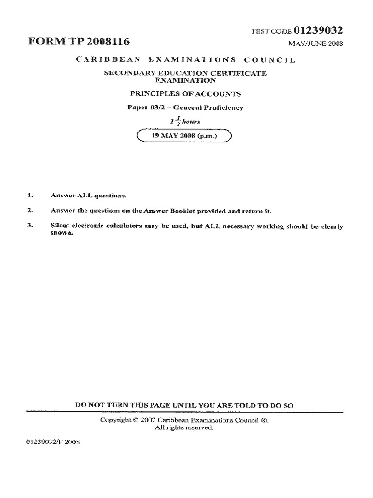 CSEC POA June 2008 P3 | PDF | Working Capital | Income Statement
