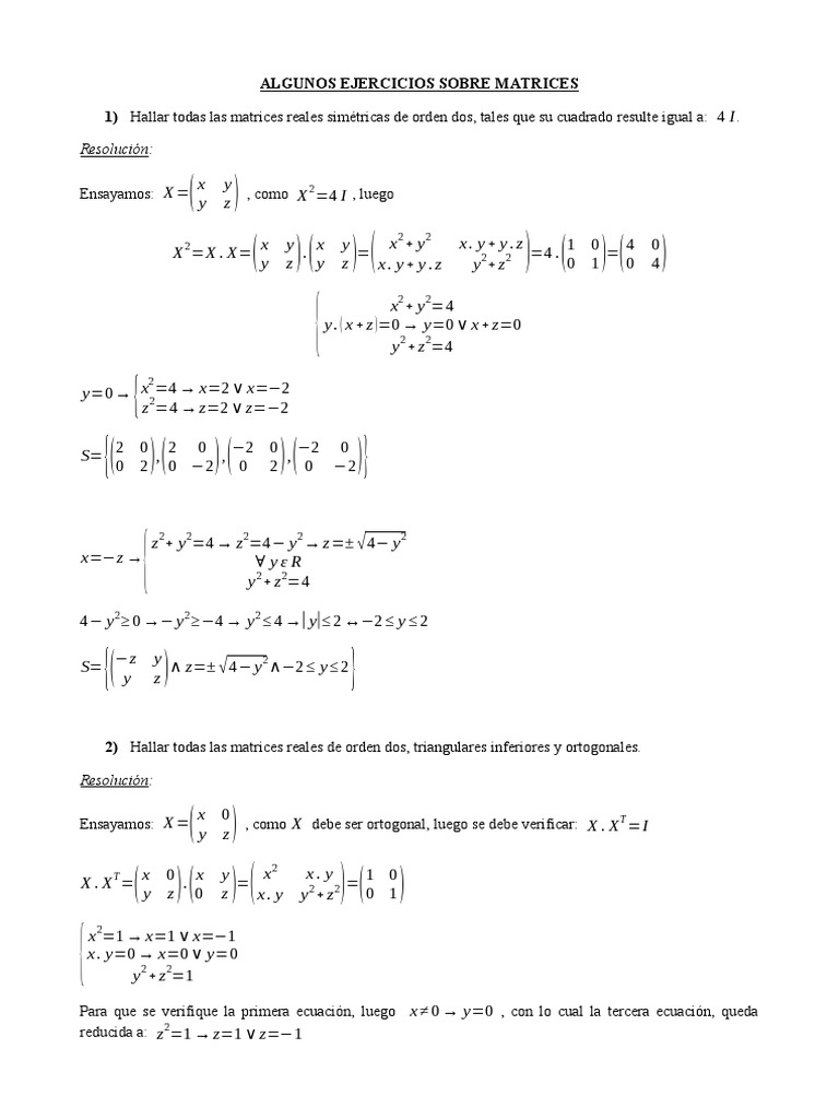Algunos Ejercicios Sobre Matrices | PDF | Álgebra | Conceptos matemáticos
