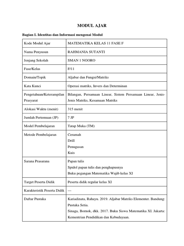 Modul Ajar - Rahmania Sutanti - 21204037 - Uas Telaah Kurikulum | PDF