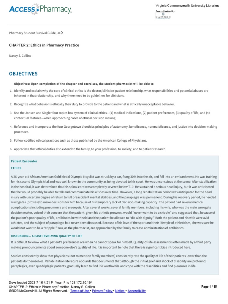 CHAPTER 2 - Ethics in Pharmacy Practice | PDF | Medical Ethics | Bioethics