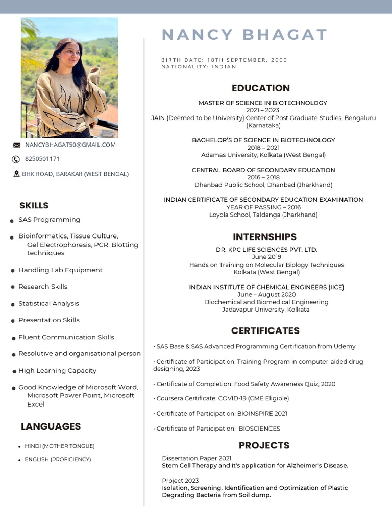 Nancy Bhagat CV Resume | PDF | Biotechnology | Life Sciences