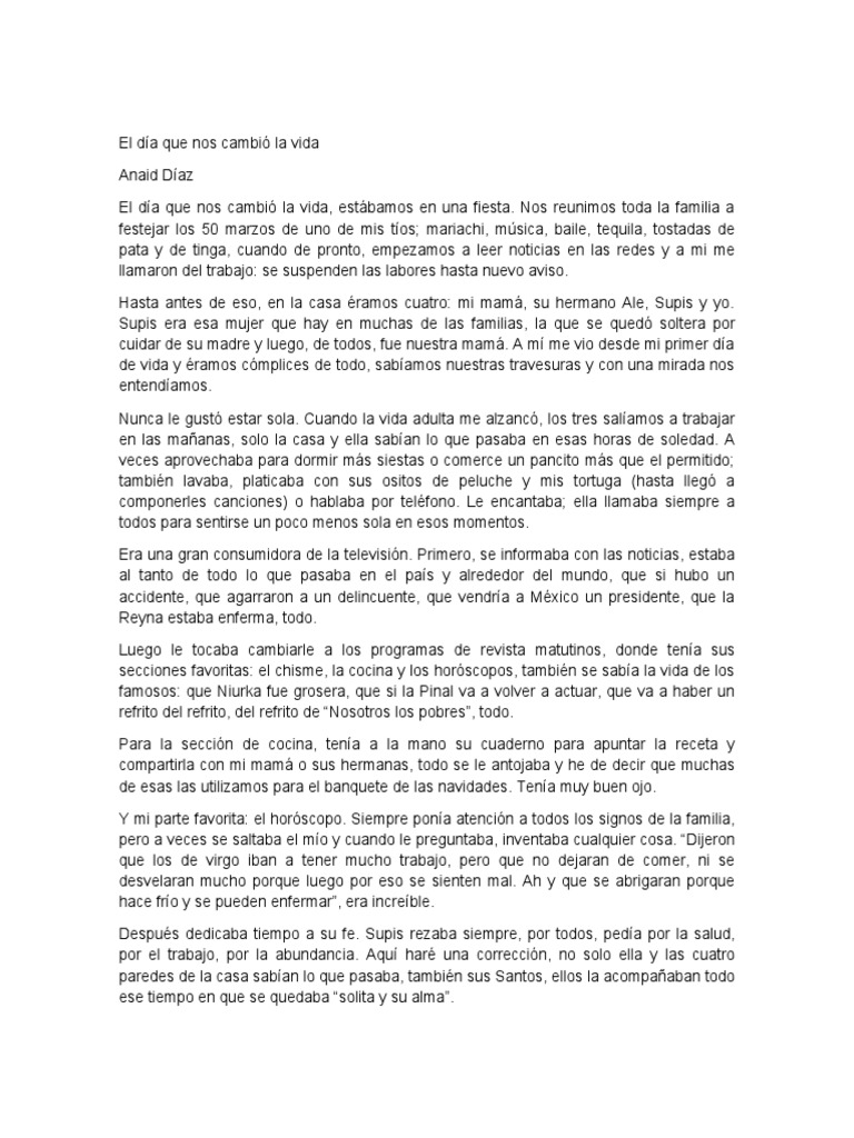 TEMA 8c - El Día Que Nos Cambió La Vida - Anaid Díaz | PDF