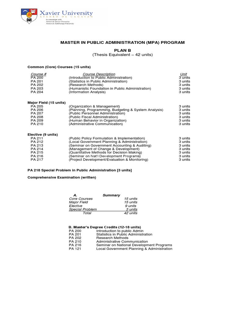 Master in Public Administration - Plan B | PDF | Public Administration