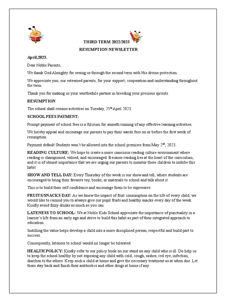 THIRD TERM Resumption Letter | PDF