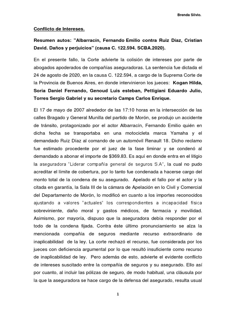 Conflicto de Intereses en Litigios de Seguros | PDF | Finanzas y dinero ...