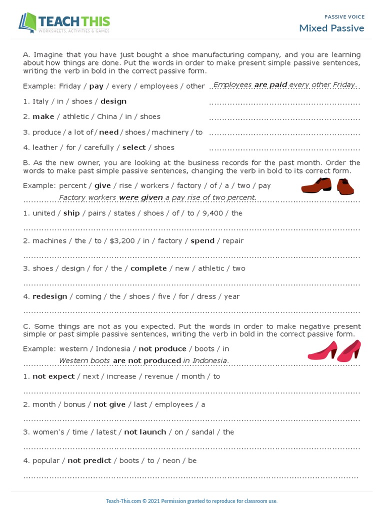 Mixed Passive Worksheet-3-4 | PDF | Shoe | Verb