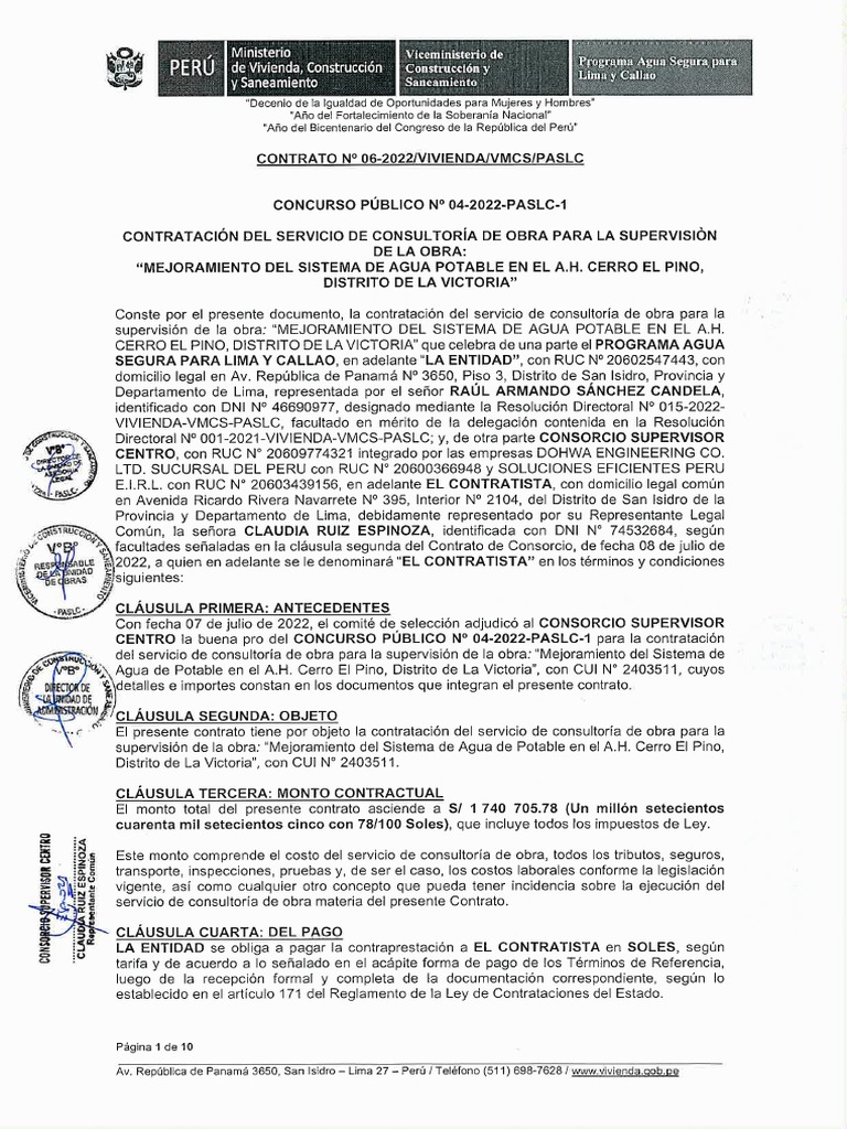 Contrato 006-2022-Paslc - Sup Cerro El Pino - 1 | PDF