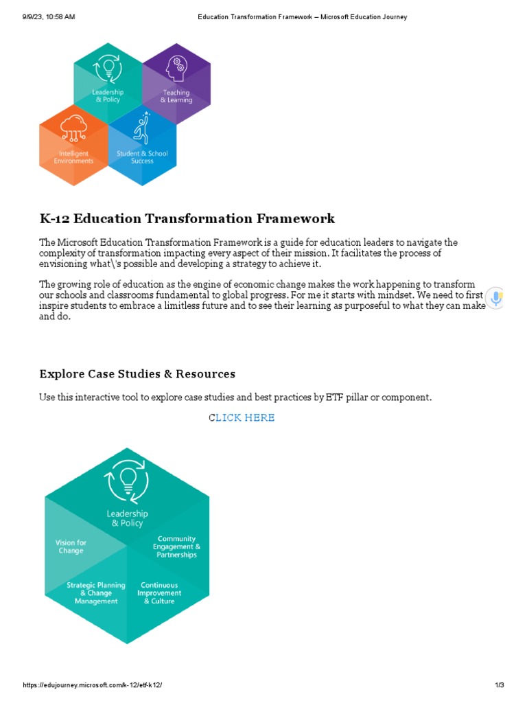 Education Transformation Framework - Microsoft Education Journey | PDF | Learning | Cognition