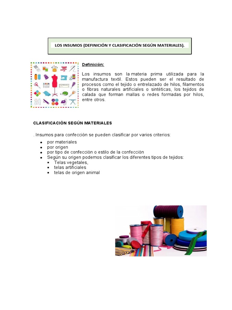 Los Insumos (Definición y Clasificación Según Materiales) . | PDF