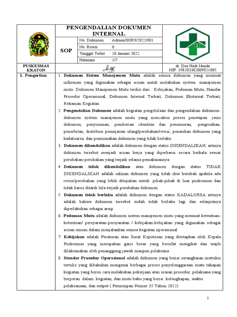 SOP Pengendalian Dokumen Internal | PDF