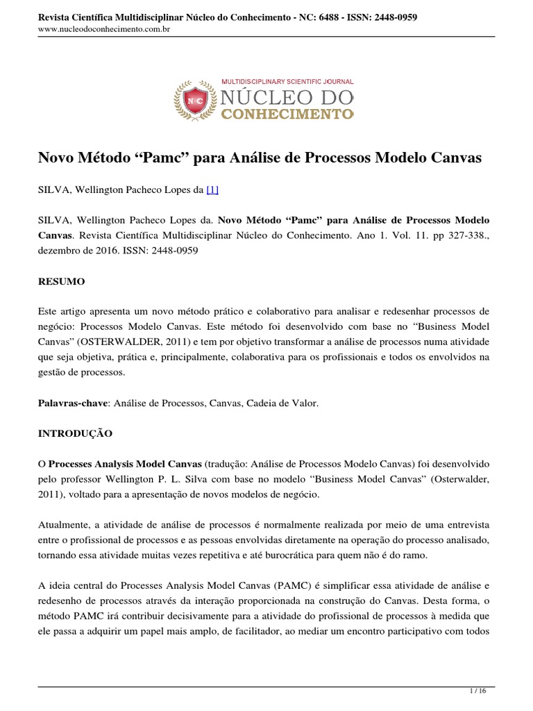 (Canvas) Novo Método "Pamc" para Análise de Processos Modelo Canvas | PDF | Cadeia de valor ...