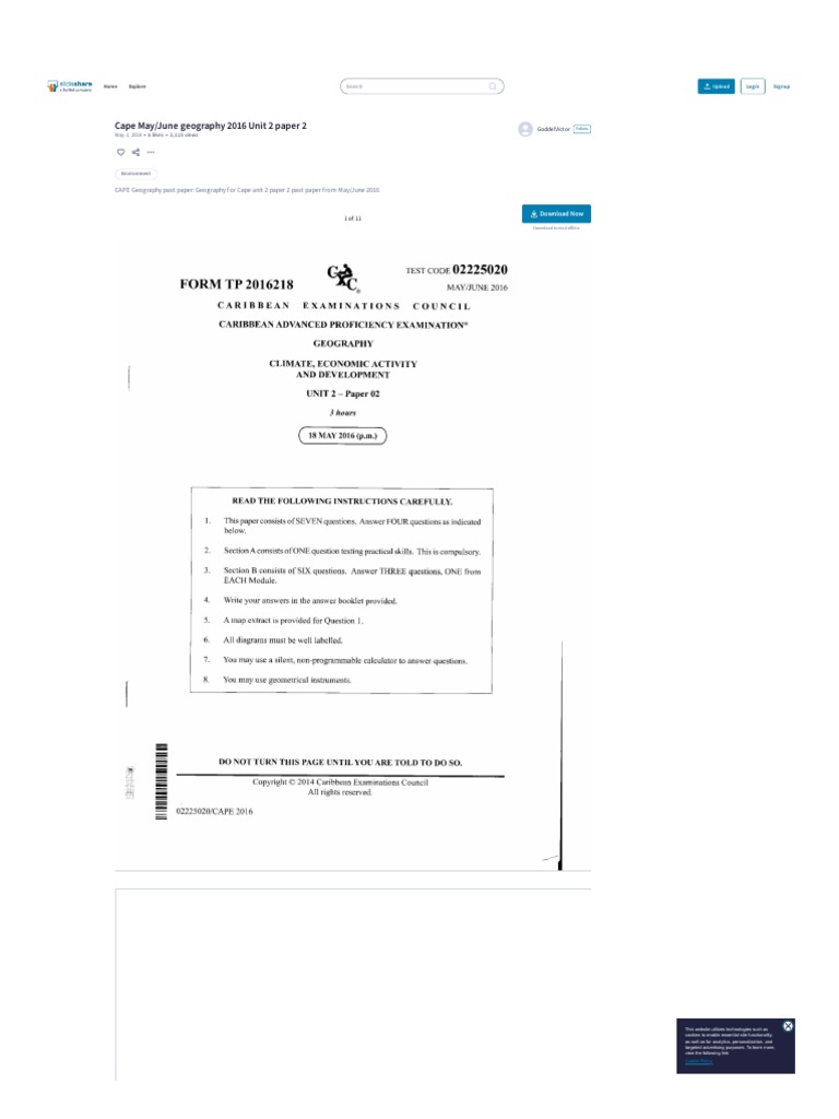 Cape May/June Geography 2016 Unit 2 Paper 2 | PDF