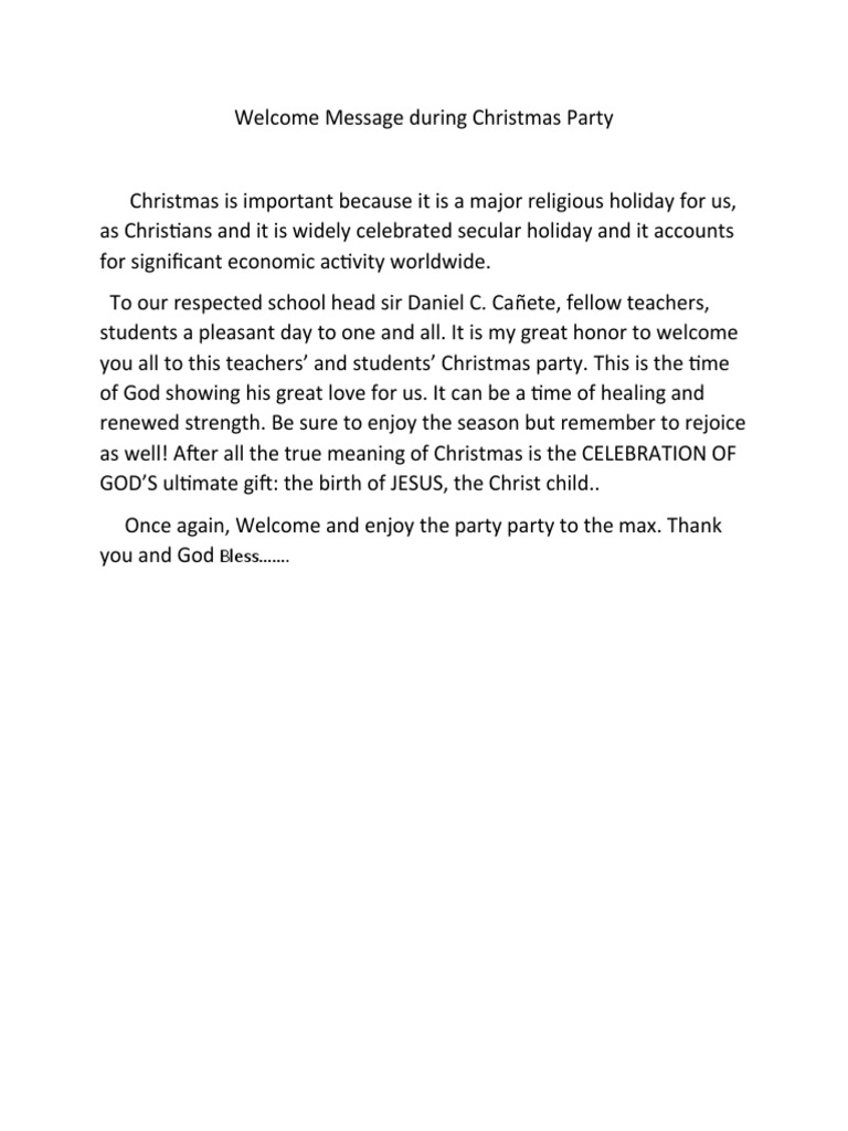 Christmas Party Welcome Message | PDF | Religion & Spirituality