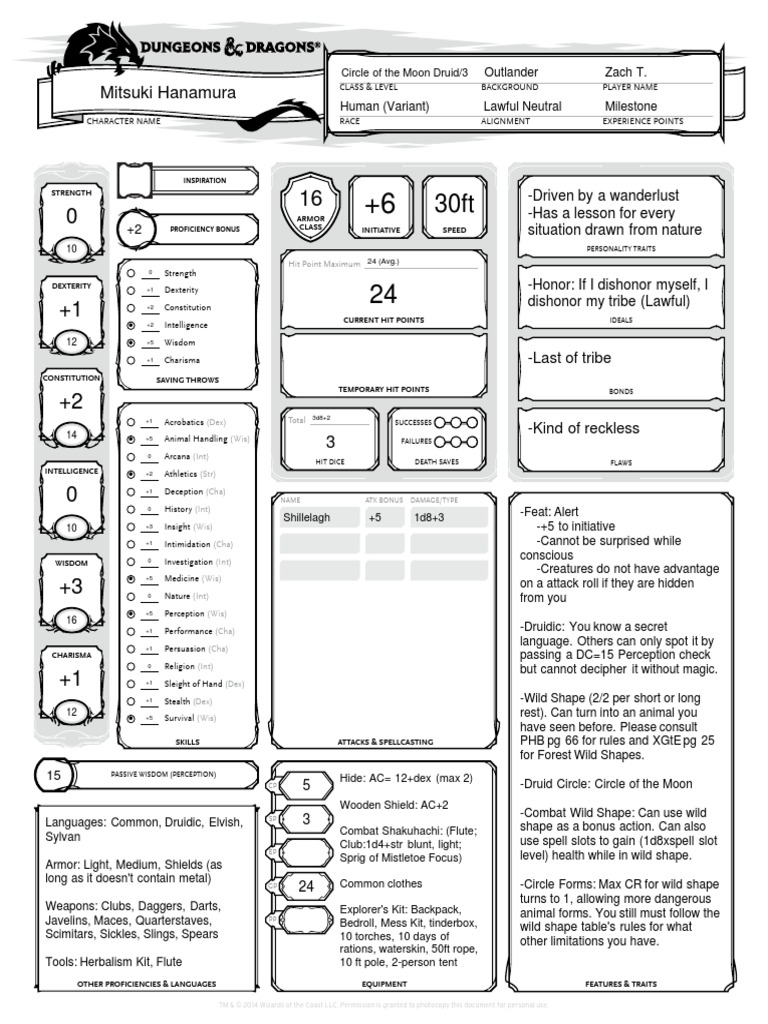 Mitsuki Hanamura (LVL 3 Druid) | PDF