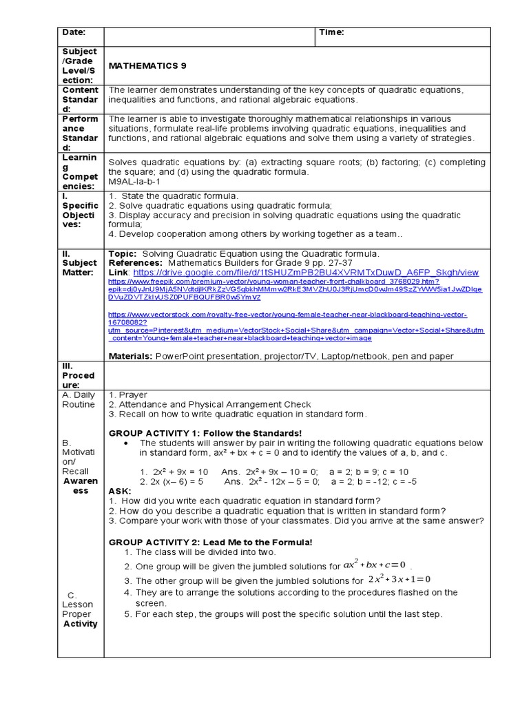 Math-9-LP - Q1 - W1D Solves Quadratic Equations by (A) Extracting ...
