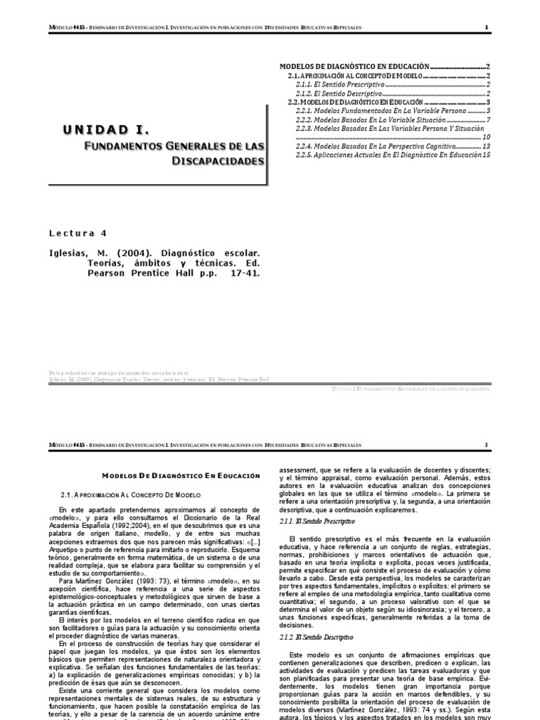 Iglesias, M. (2004) - Diagnóstico Escolar. Teorías, Ámbitos y Técnicas. Ed. Pearson Prentice ...
