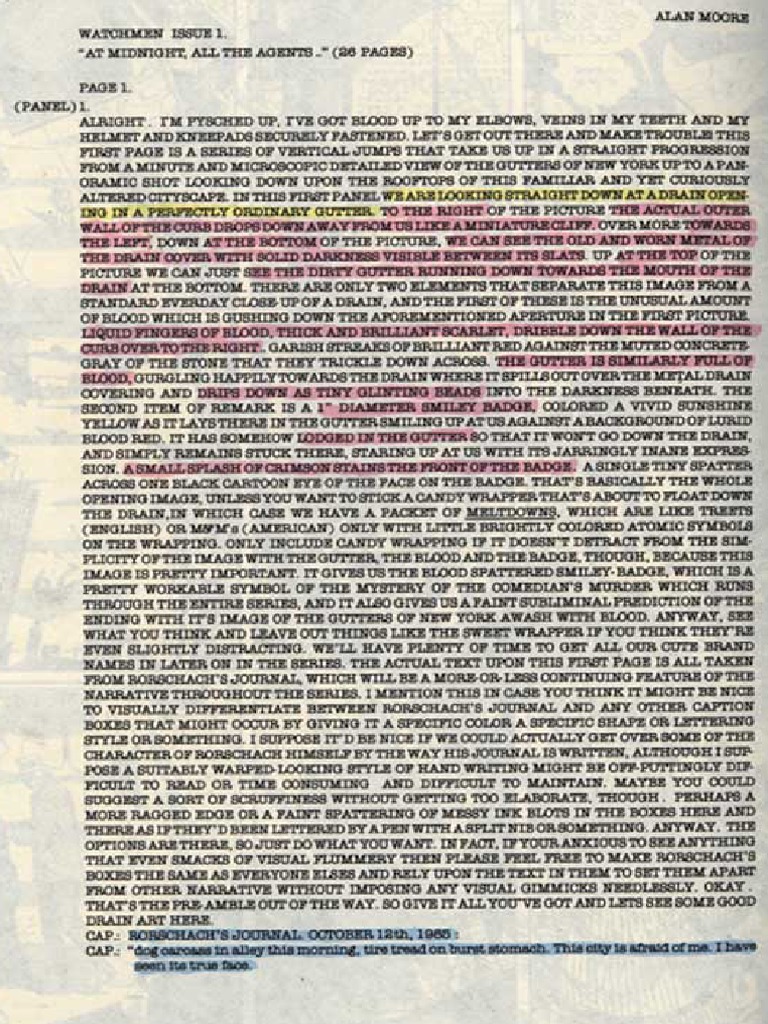 Alan Moore Watchmen Script Excerpts | PDF