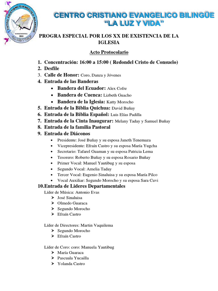 Programa XIII Años Ministerio Pastoral | PDF