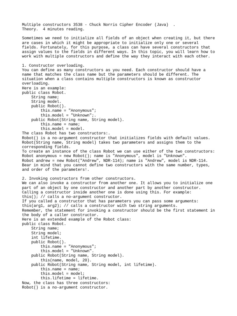 Multiple Constructors 3538 - Chuck Norris Cipher Encoder (Java ...