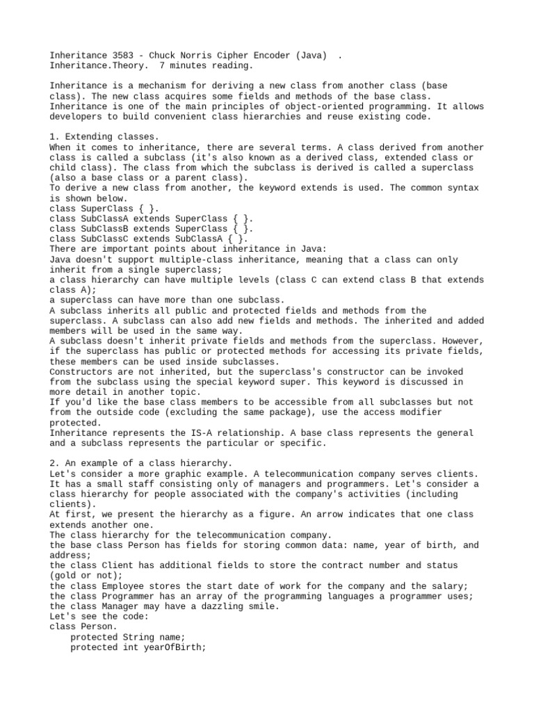 Inheritance 3583 - Chuck Norris Cipher Encoder (Java) | PDF